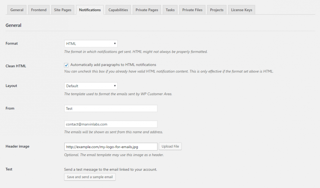 Notifications - WP Customer Area