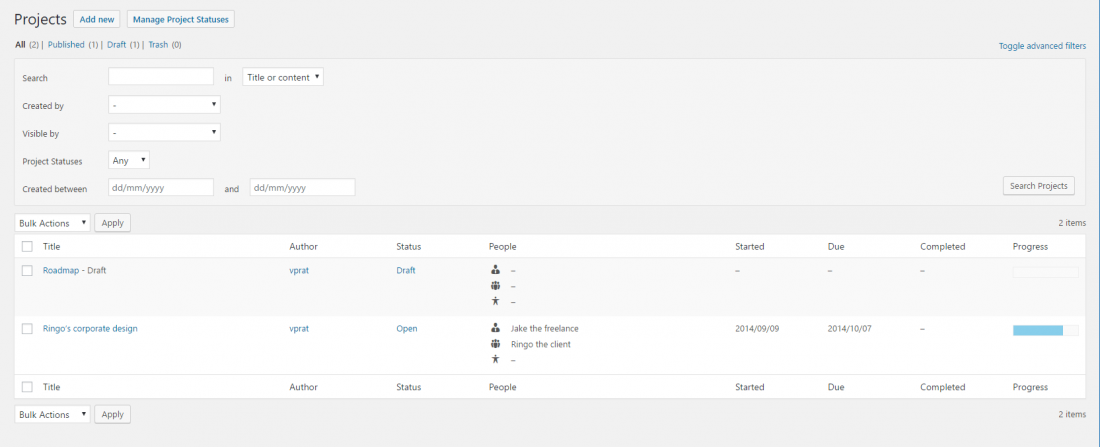 Projects - WP Customer Area